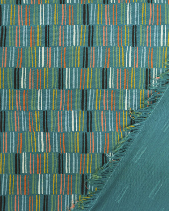 Tissu Coton imprimé trait abstrait multicolore fond bleu - Mercerine