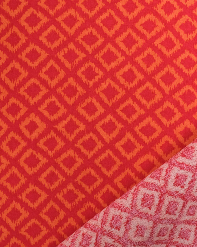Viscose Rouge Motif Losange Orange - Mercerine
