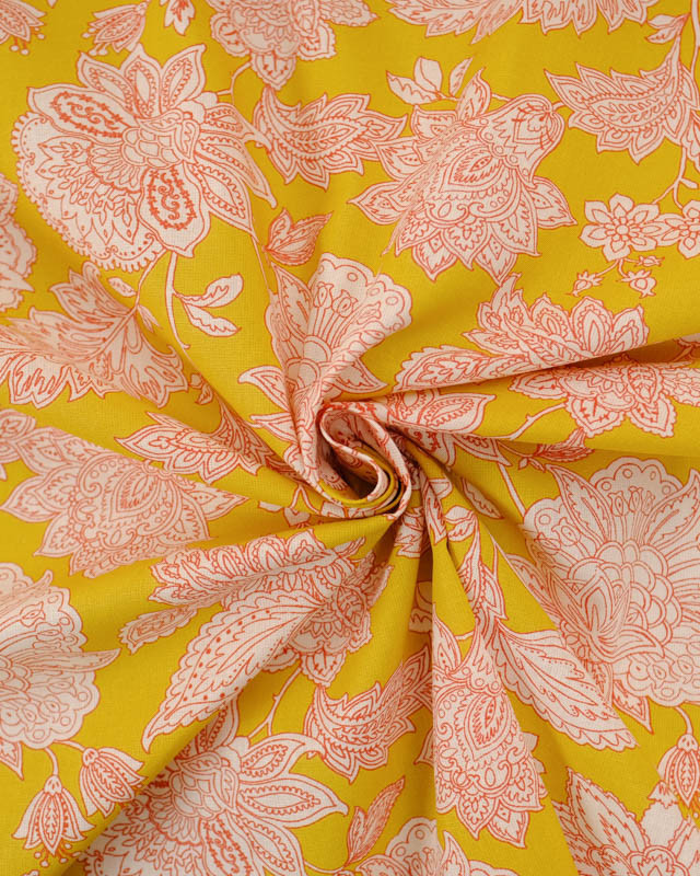 Cretonne de Coton Moutarde Motif Floral Baroque - Mercerine